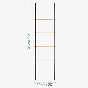 Navaris Towel Ladder Rack - Wood and Metal Blanket Holder for Bathroom, Living Room, Bedroom - Leaning Decor Wall Stand for Towels, Blankets, Quilts