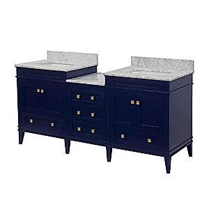 Kitchen Bath Collection Eleanor 72-inch Double Bathroom Vanity (Carrara/Royal Blue): Includes Royal Blue Cabinet with Authentic Italian Carrara Marble Countertop and White Ceramic Sinks