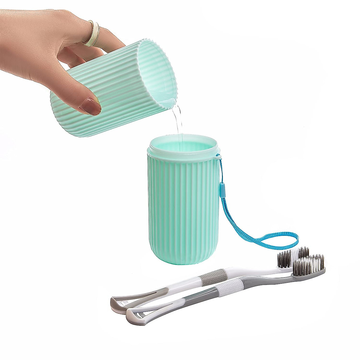 SillyCute Toothbrush & Tongue Scraper with Portable Toothbrush Travel Case Multifunctional Toothpaste Holder Cup for Camping, Hiking, Hotel, Office, Home, School Supplies, Travel Kit, 2 Counts