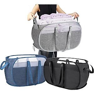GHTOOW, Collapsible Laundry Basket, 3 Pack, Hamper with Reinforced Handles, Durable Pop Up Hampers for Laundry, Tear Proof & Easy to Carry Laundry Hamper for Home, Laundry, Dorm, Travel