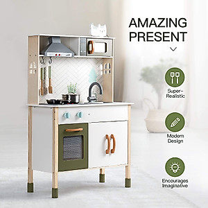 ROBUD Wooden Play Kitchen Set for Kids Toddlers, Pretend Toys Kitchen Gift for Girls Boys 27.6 x 11.6 x 40.6 inches