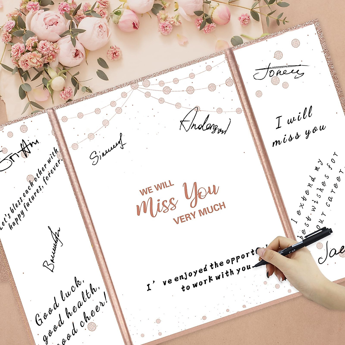 Holkcog Farewell Guest Book Alternative, Farewell Gifts for Coworkers Friends, Rose Gold We Will Miss You Signature Board, Happy Retirement Party Decorations, Going Away，Farewell Card for Women Men
