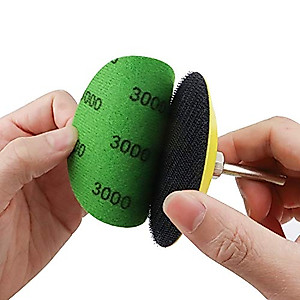 POLIWELL 3 Inch (75mm) Assorted 800/1000/2000/3000/5000 Grit High Performance Heavy Duty Silicon Carbide Wet/Dry Hook & Loop Sanding Discs with 1/4 inch Shank Sanding Pad + Foam Buffering Pad, 100PCS