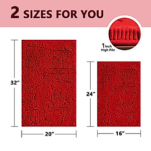 BOANKODU Bathroom Rugs Sets 2 Piece, Extra Soft Chenille Bath Mat Absorbent Bathroom Rug, Bathroom Mat with Sturdy PVC Non-Slip Bottom, Machine Washable Bath Rugs (32x20 Inch + 24x16 Inch, Red)