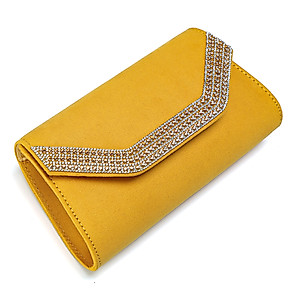 MYLONI Women Faux Suede Evening Bags Rhinestone Envelope Clutch Purse Cocktail Prom Handbag Wedding Purses Party Bag (Mustard Yellow)