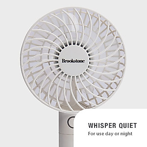 Brookstone Portable Mini Personal Fan with Power Bank | USB Rechargeable 2600mAh Battery | Handheld Desk Fan | Whisper Quiet 5-Speed