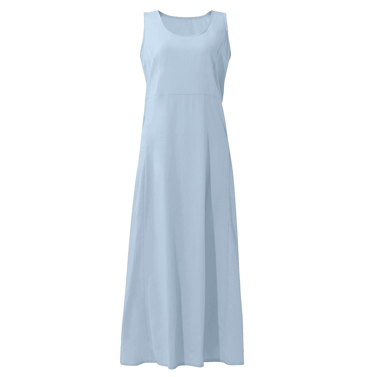 Maxi Dress for Women,2023 Spring Summer Cotton Linen Dress,Ladies Plus Size Boho Beach Flowy Long Dress with Pockets,Casual Trendy Elegant Sleeveless Sundress for Holiday Resort Wear（C-Blue,XXL