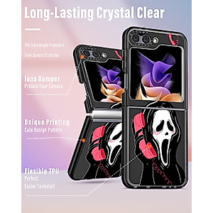 Toycamp for Samsung Galaxy Z Flip 5 Case with Ring Holder, Cute Fun Funny Skull Skeleton Scary Face Designed Shockproof Protective Designer Phone Cases for z flip 5 for Women Girls Boys Teens Kids
