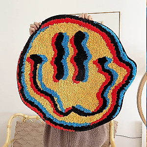 LAKEA Trippy Smile Rug Smily Face Handmade Rug Tufted Smile Rug Gift for Friend Rugs for Bedroom Geek Gift Home Decor Carpet (23.6X23.6 Inch)