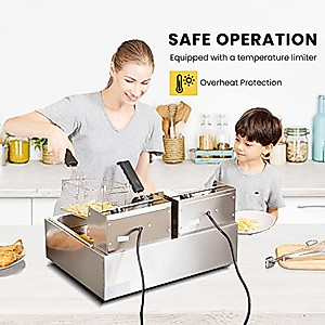 VIVOHOME 5000W 20.7 Qt Electric Deep Fryer with 2 x 6.35 QT Removable Baskets and Temperature Limiter for Commercial and Home Use