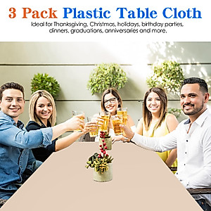 YSYJ 3 Pack Beige Plastic Tablecloth Disposable Rectangular Table Cloth 54 x 108 Inch Table Cover for Parties