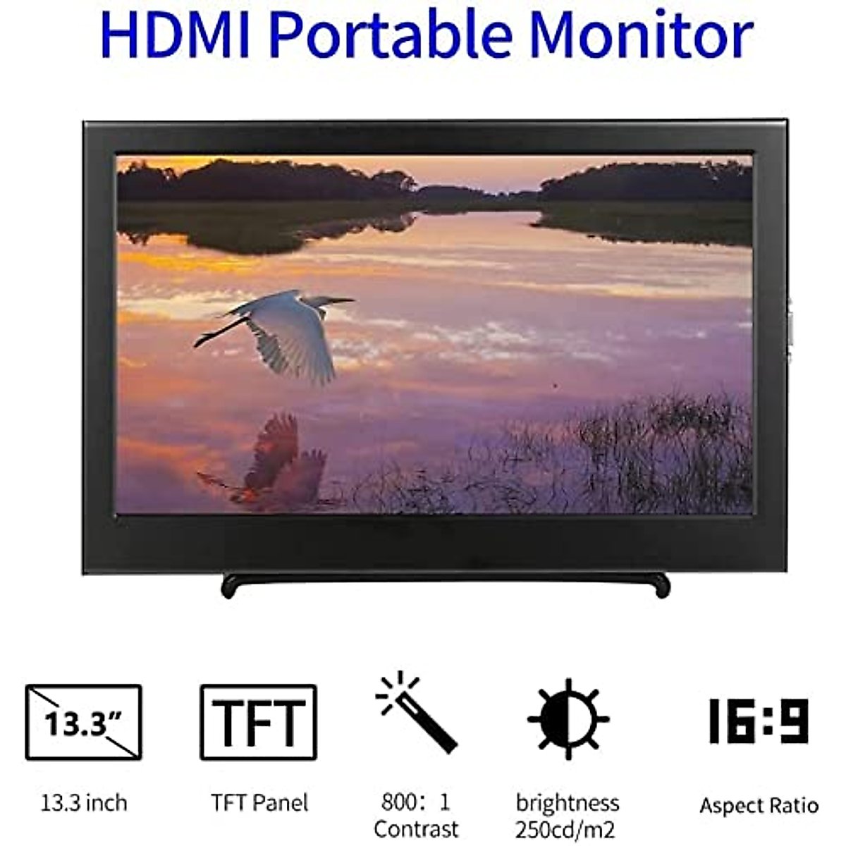 Kenowa 13.3 inch Portable Monitor, PC 16:9 Display with HDMI VGA External Screen for Raspberry pi/Computer/Laptop/PS3/PS4 Xbox,Built-in Stand,HD Resolution 1366x768 60HZ