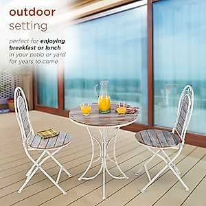 Alpine Corporation Indoor/Outdoor 3-Piece Wood and Metal Bistro Set Table and Folding Chairs Patio Seating