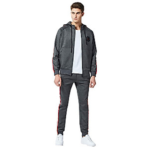 PASOK Men's Casual Tracksuit Set Long Sleeve Full-Zip Running Jogging Athletic Sweat Suits (XL, Style 2 Dark Gray)