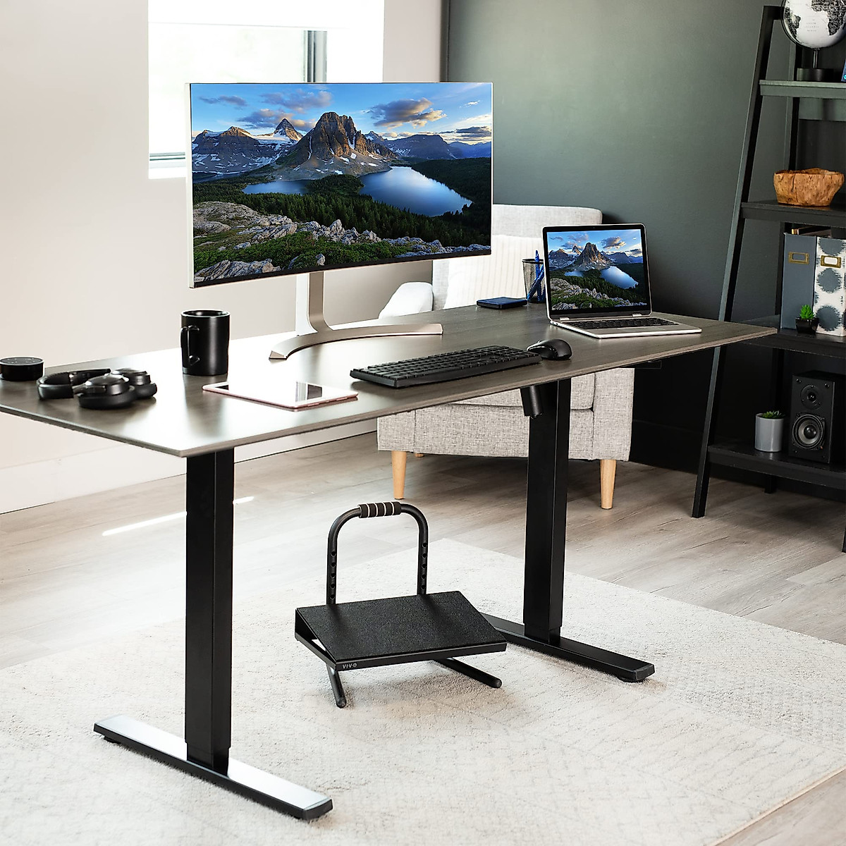 VIVO Black Ergonomic Height Adjustable Standing Foot Rest Relief Platform for Standing Desks STAND-FT01