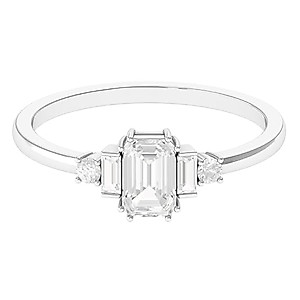 Rosec Jewels Natural White Sapphire Solitaire Ring for Women, Octagon White Sapphire Minimal Ring, White Sapphire Gold Ring - April Birthstone, 14K White Gold, Size:US 8.00