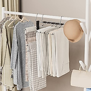 Loretoy 2 Pack Pants Hangers Space Saving, Anti-Slip Multi-Functional Pants Rack, Thickened Stainless Steel Tube with 10 Metal Clips, Two Hanging Modes Suitable for Jeans Trousers Skirts Scarf-Black