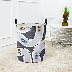 Storage Basket,Blue Race Racing Cars Yellow Boy Children Baby,Collapsible Large Laundry Hamper with Handles for Home Office 17.32"X13.58"