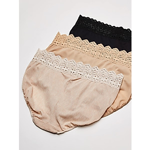 Olga Women's Secret Hugs 3 Pack Hipster Panty, French Toast/Black/Butterscotch Woven Texture Print, XL