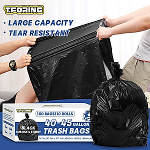 Large Contractor Trash Bags 40-45 Gallon - 100 Count Heavy Duty Black Garbage Bags Unscented Thick Commercial Trash Can Liners for Construction Industrial Yard Outdoor Lawn and Leaf