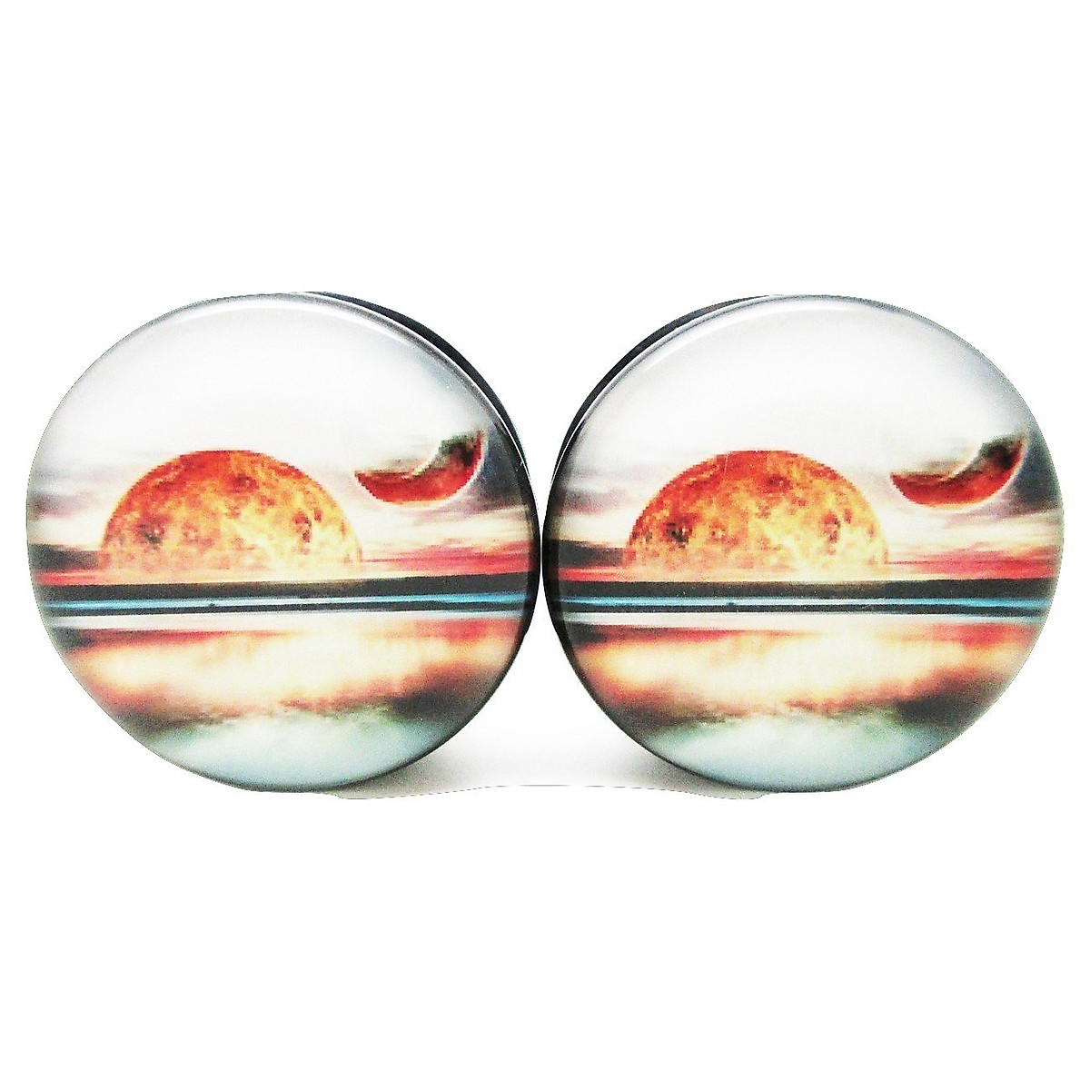 Pierced Republic Pair* Orange Planet Horizon Plugs - Acrylic Screw-On - 10 Sizes (1" (25mm))