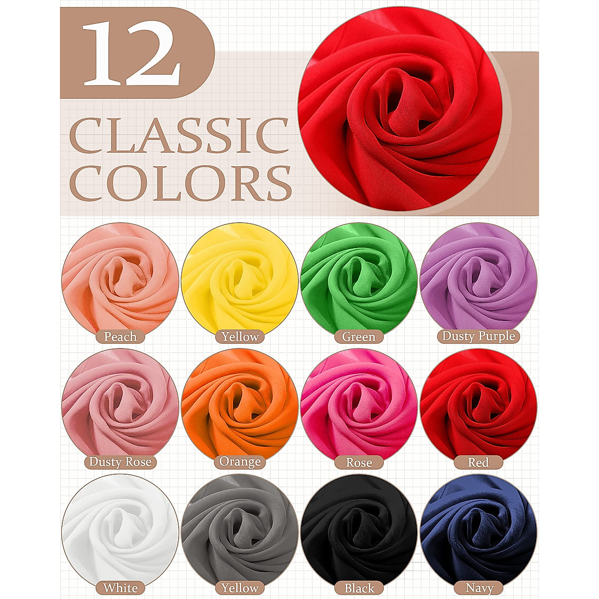 12 Pieces Women Solid Color Chiffon Scarf Fashion Sheer Scarf Soft Breathable Sun-proof Silk Blend Lightweight Accent Scarfs, 20 x 63 Inch Multicoloured