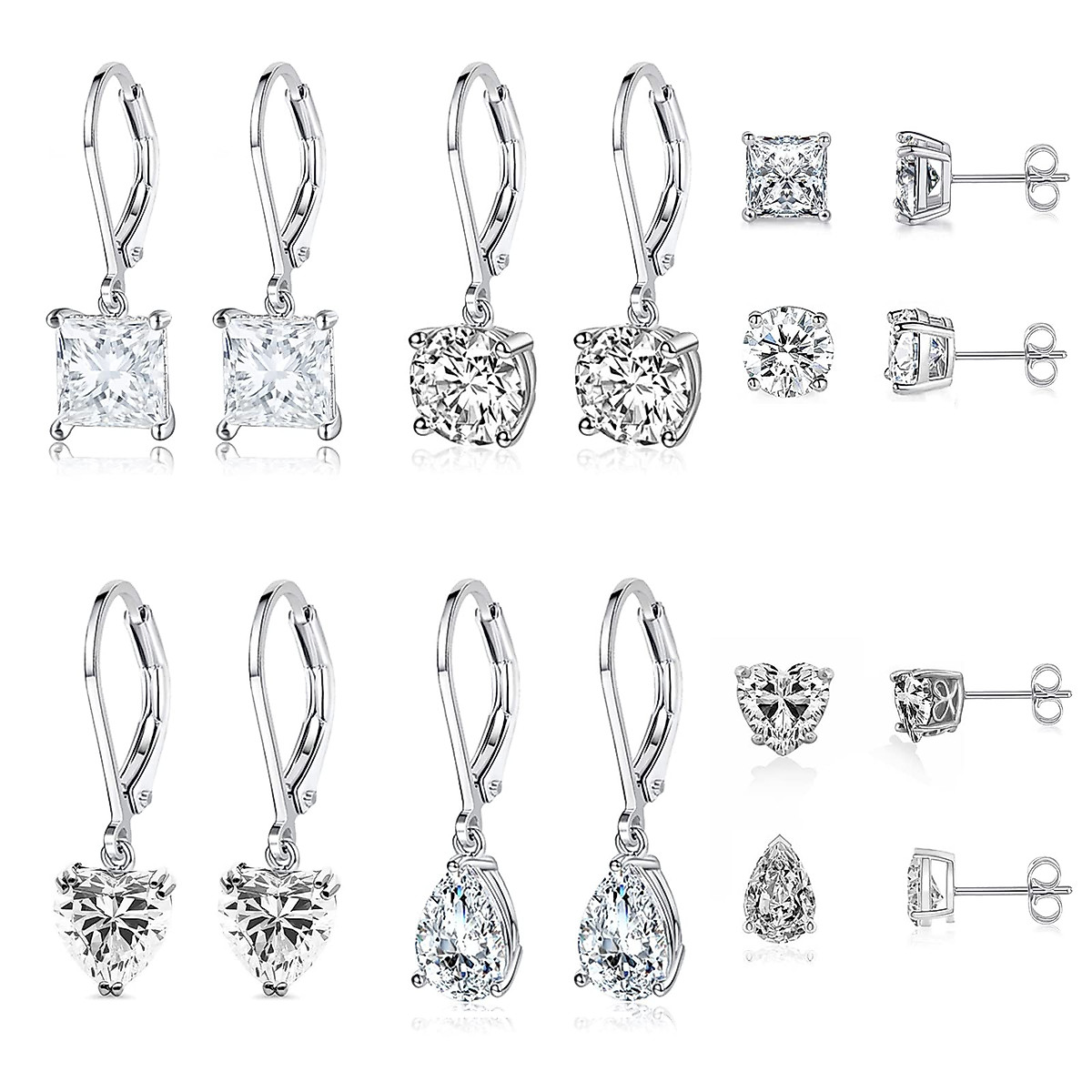 925 Sterling Silver Drop Earrings for Women Princess Teardrop 5A Cubic Zirconia Earrings Hypoallergenic Dangle Earrings for Wedding