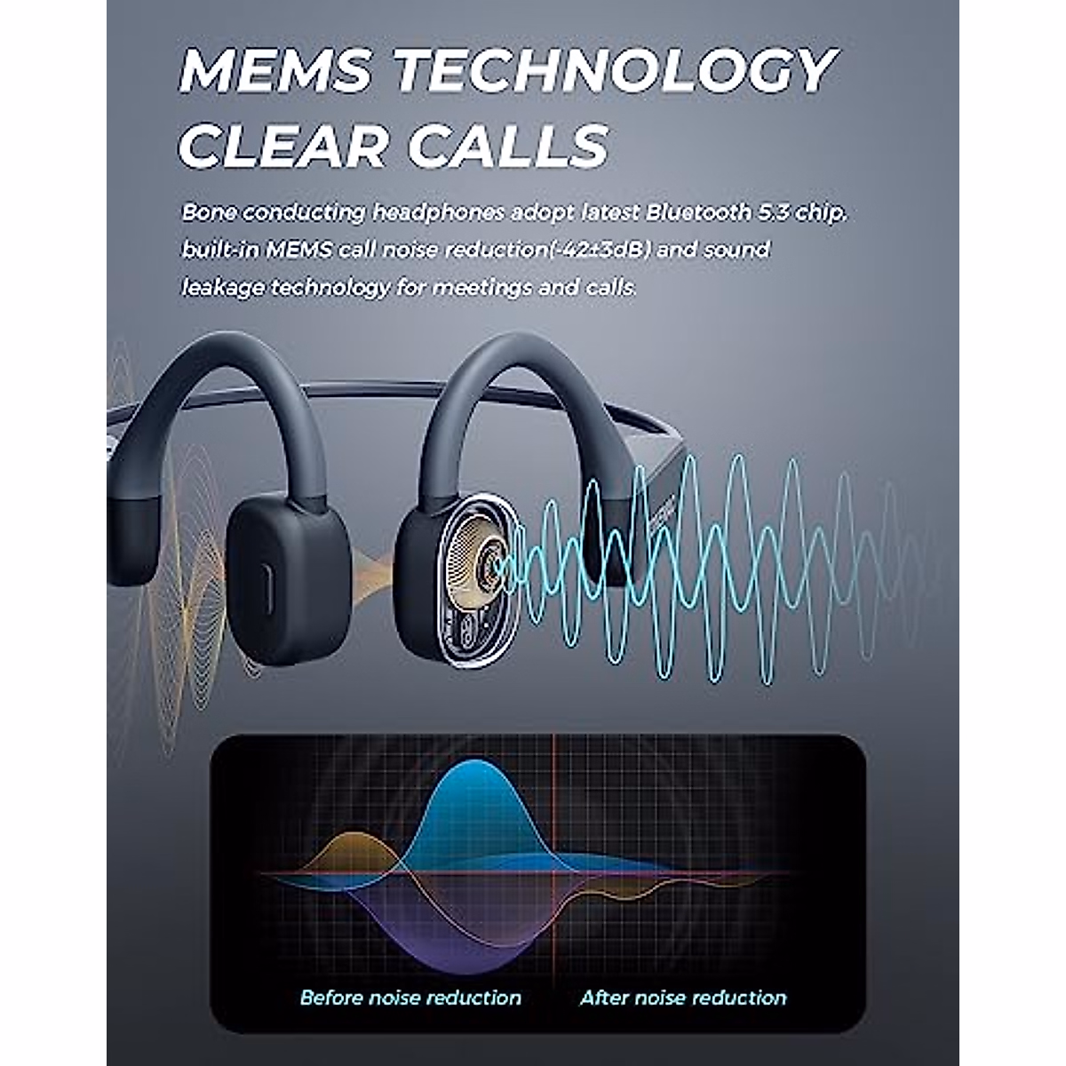 TONEMAC K2 Bone Conduction Headphones - Wireless Open-Ear Bluetooth 5.3 Sports Earbuds with Microphone for Running, Workouts, and Cycling - Sweat Resistant and Comfortable Fit