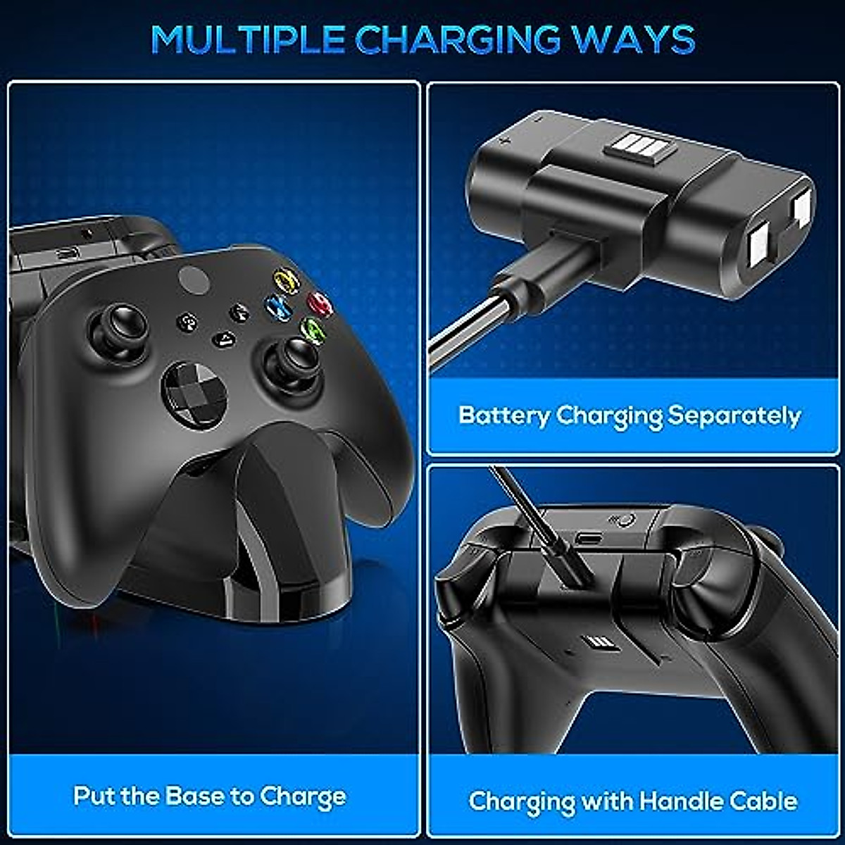 Xbox Controller Charger Station with 2x1400mAH Rechargeable Battery Packs,Charging Station Dock for Xbox Series X/S/One/Elite Wireless Controller Charger Games Accessories