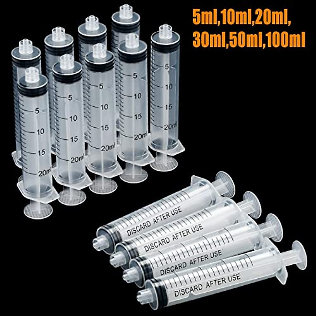 2 Pack 100ml Plastic Syringe Luer Lock With Measurement No Needle for Scientific Labs Liquid Measuring