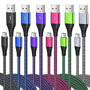 USB Type C Charger Cable, Besgoods 6-Pack 10ft USB C Cable Fast Charging Braided Type C Charger Cord for Galaxy Note 8 9 S8 S9 S10 A13 A12 A03s, Pixel - Black White Blue Green Purple Rose
