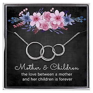 ALoveSoul Mother 2 Children Necklace - Sterling Silver Three 3 Interlocking Infinity Circles Necklace Birthday Gift for Mom