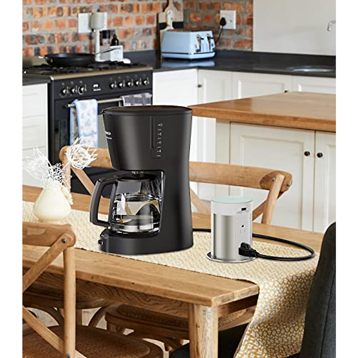 Automatic Pop Up Power Outlet with Wireless Charger, Retractable Recessed Power Strip, 4 AC Outlets and 2 USB Ports, Glass Finish, for Kitchen Countertops Office Table Workshop, White