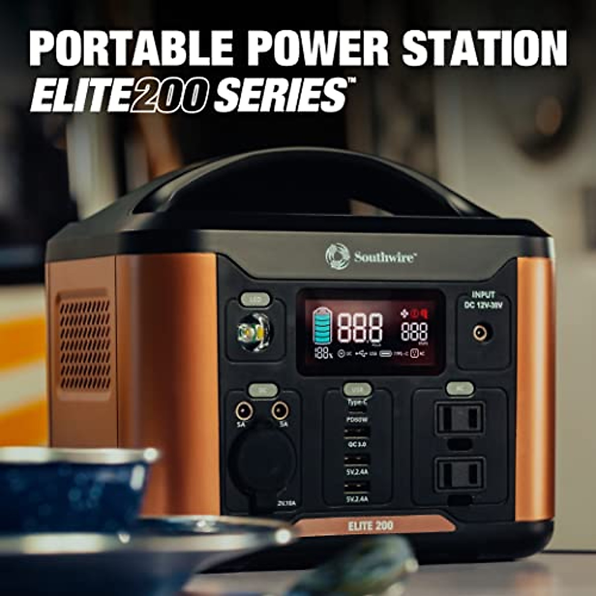 Southwire Elite 200 Series, 222Wh Backup Lithium Battery, 120V/200W Pure Sine Wave AC Outlet, Solar Generator (Solar Panel Not Included) for Camping, Travel, RV, Outdoors and more