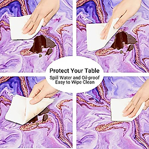 Purple Marble Fitted Tablecloth, Abstract Cute Elastic Edge Round Tablecloth Cover Fit Table 36-42 Inch Diameter, Waterproof Stain Resistant Polyester Tablecloth for Kitchen Dining Picnic Party