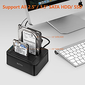 WEme USB 3.0 to SATA Dual-Bay External Hard Drive Docking Station with Offline Clone/Duplicator Function for 2.5 & 3.5 Inch HDD SSD SATA (SATA I/II/III) Support 2X 8TB & UASP, Tool-Free