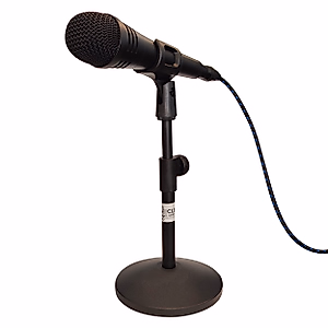 Clef Audio Labs Desktop Mic Stand with Adjustable Arm and Round Non-Slip Weighted Base for Recording, Podcasting, and Gaming with Universal Large Barrel Microphone Clip, Black
