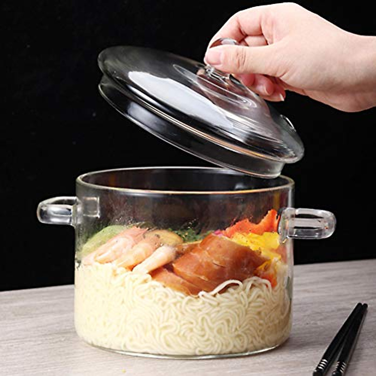 DOITOOL Glass Pots for Cooking On Stove Clear Heating Salad Fruit Serving Bowl Microwave Safe Home Kitchen Porridge Soup Noodles Food Storage （1350ml）