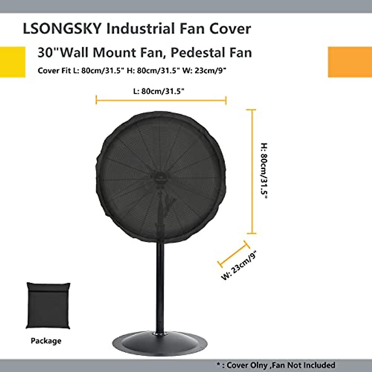 LSongSKY Industrial Fan Cover 2 Pack,Suitable for 30 Inch Wall Mount Fan,Industrial Pedestal Fan in the Warehouse,Shop, Garage,and Workspace,Waterproof & Dustproof 600D Oxford,Black