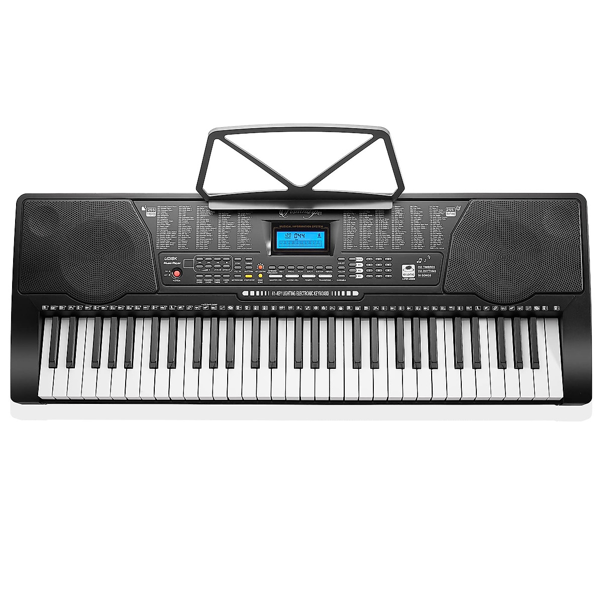 Ashthorpe 61-Key Digital Electronic Keyboard Piano with Light Up Keys, Beginner Kit Includes Stand, Stool, Headphones, Mic and Keynote Stickers
