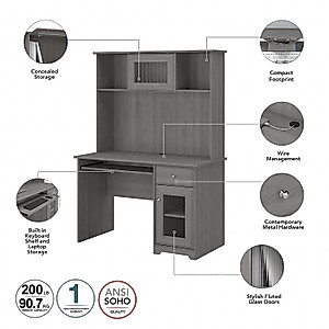 Bush Furniture Cabot Small Computer Desk with Hutch and Keyboard Tray, 48W, Modern Gray