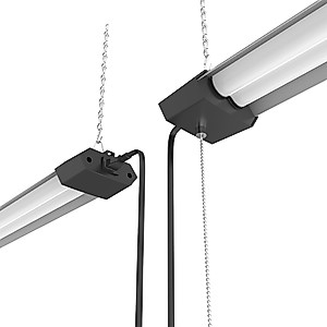 Quarterback 4FT 50W LED Shop Light Linkable with Hexagon Shade Reflector Cover Daylight White 5000K Pull Chain Plug in Workshop Fixture for Garage Workshop Basement