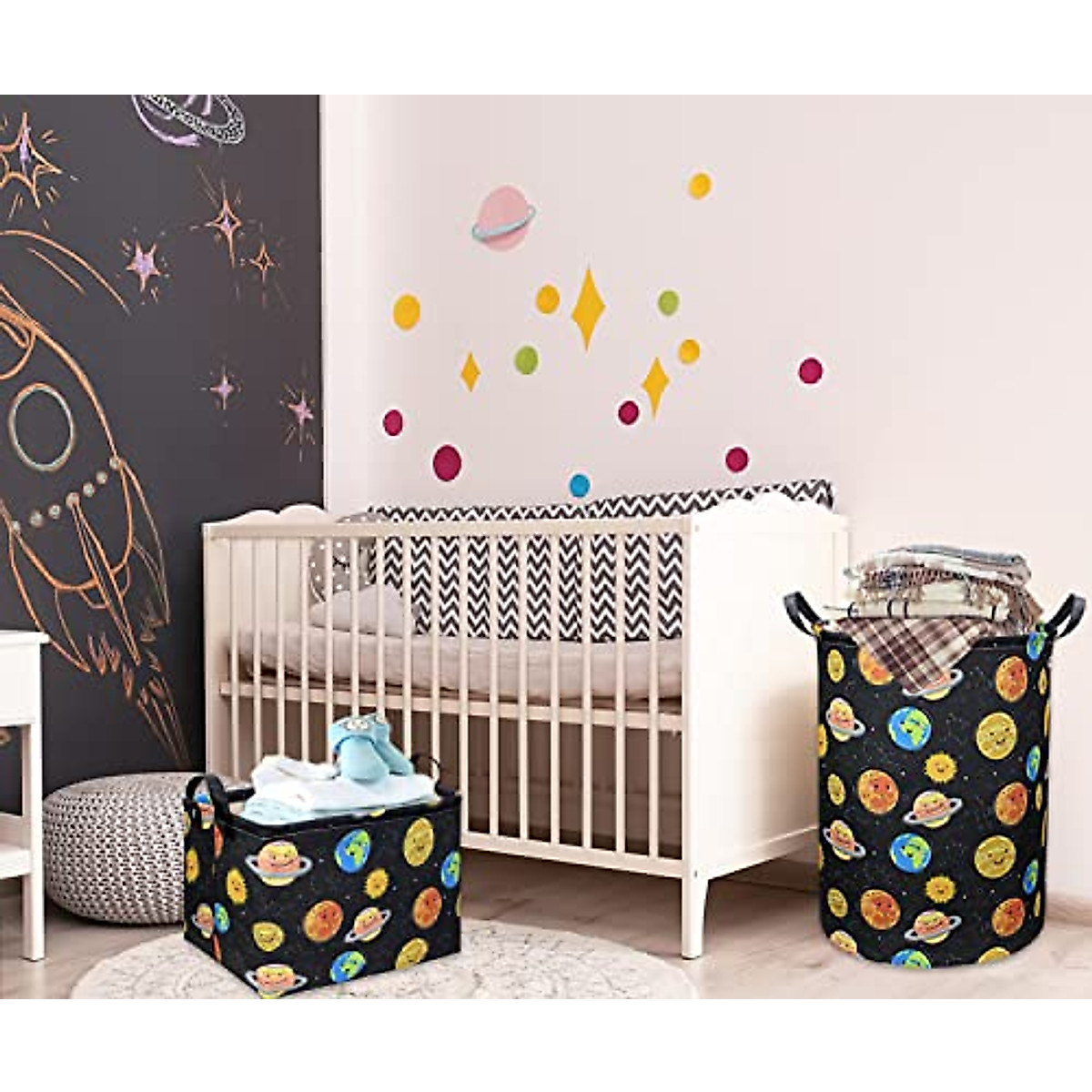 HIYAGON Kids Storage Basket Baby Boy Basket Gift Basket Empty Cute Toy Storage Bin Organizer Box Rectangular Room Decor for Home,Books(Planets)