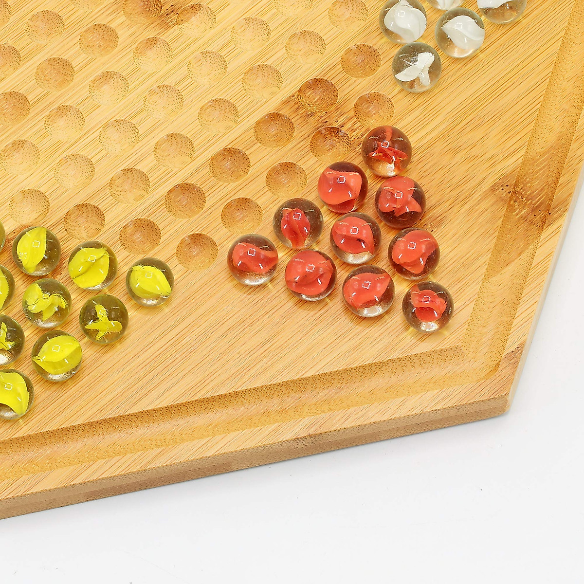 RNK Gaming Bamboo 12.8 inches Wooden Chinese Checkers Board Game with Marbles for Kids and Adults