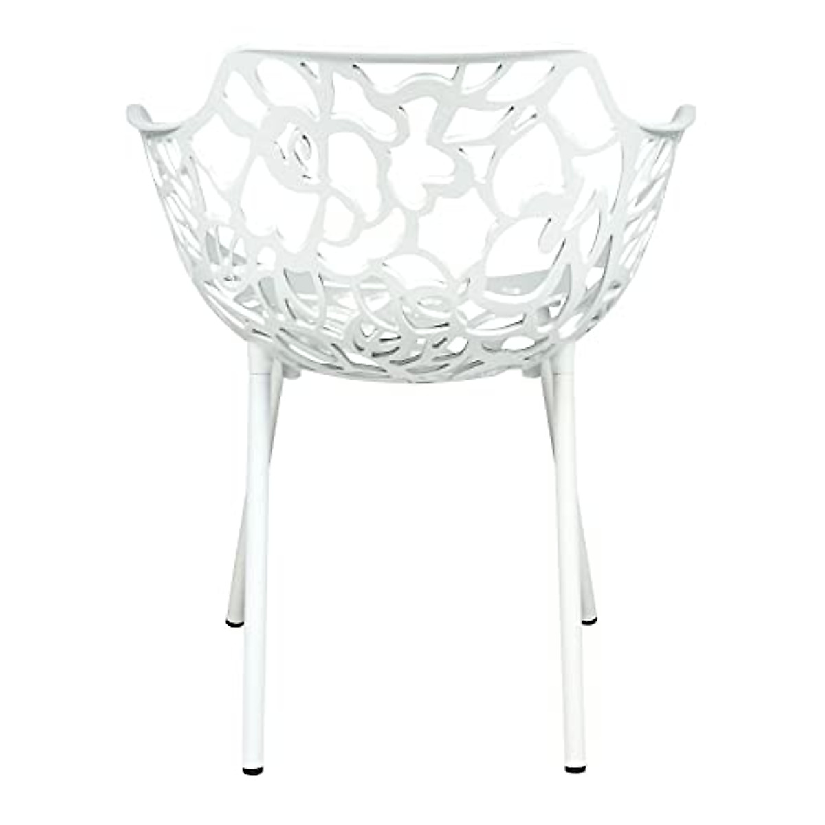 LeisureMod Devon Modern Aluminum Indoor-Outdoor Stackable Side Dining Arm Chair, Set of 2 (White)