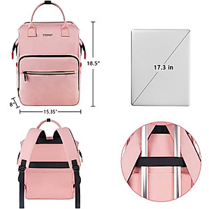Ytonet Pink Laptop Backpack, 17.3 Inch Carry on Backpack for Women Teacher Nurse with USB Charging Port, Large Travel Carry on RFID Anti-theft Trip Water Resistant Bags for Work/College, Pink