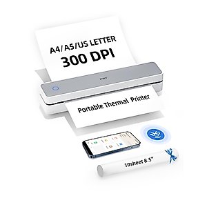PRT Portable Printer Wireless for Travel, Bluetooth Thermal Printer Support 8.5" X 11" US Letter A4 A5, Compatible with iPhone, Android & Laptop, Inkless Printer for Office, Home, School, White