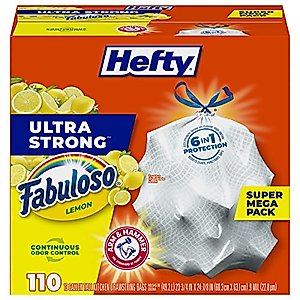 Hefty Ultra Strong Tall Kitchen Trash Bags, Fabuloso Lemon Scent, 13 Gallon, 110 Count