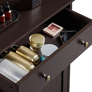 Yaheetech Bathroom Floor Cabinet, Large Storage Space Wooden Organizer with 1 Big Drawer, 3 Small Drawers & 2 Doors, Free-Standing Cupboard for Kitchen/Living Room/Bathroom Use, Espresso