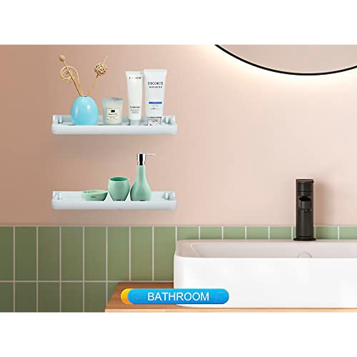 SKIKEN Wall Mounted Bathroom Folding Shelf, Small Shelves Rack for Laundry Room, 90° Fold Up, Metal Folding Panels for Bedside, Toilet Room, Extra Storage Shelf (2-Pack, White)